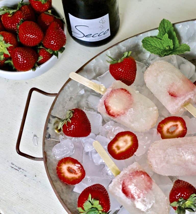 Strawberry Bellini Prosecco Pops - The Domestic Dietitian